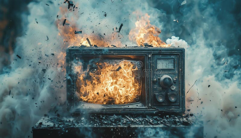 An Exploding Old TV Set in Retro Style, Surrounded by Puffs of Smoke ...