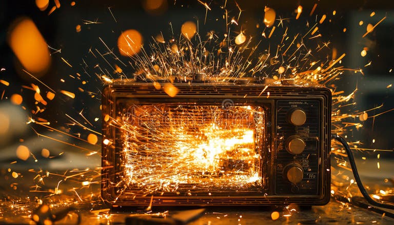 An Exploding Old TV Set in Retro Style, Surrounded by Puffs of Smoke ...