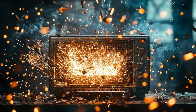 An Exploding Old TV Set in Retro Style, Surrounded by Puffs of Smoke ...