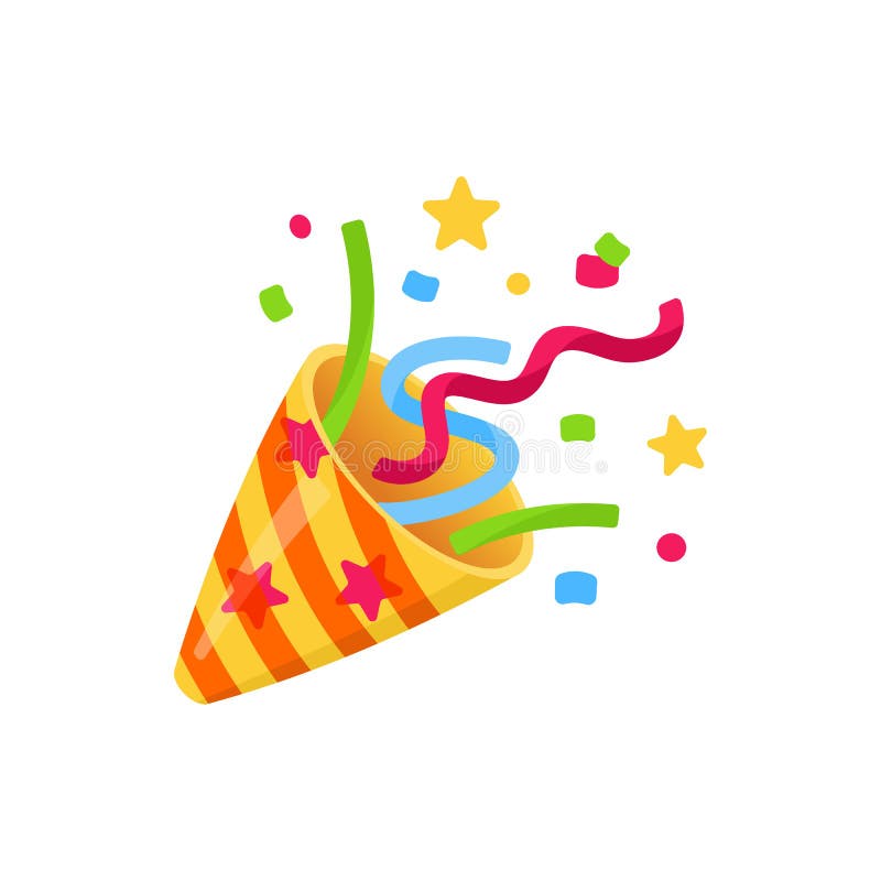 Exploding Party Popper with Confetti, Bright Cartoon Birthday Cracker ...