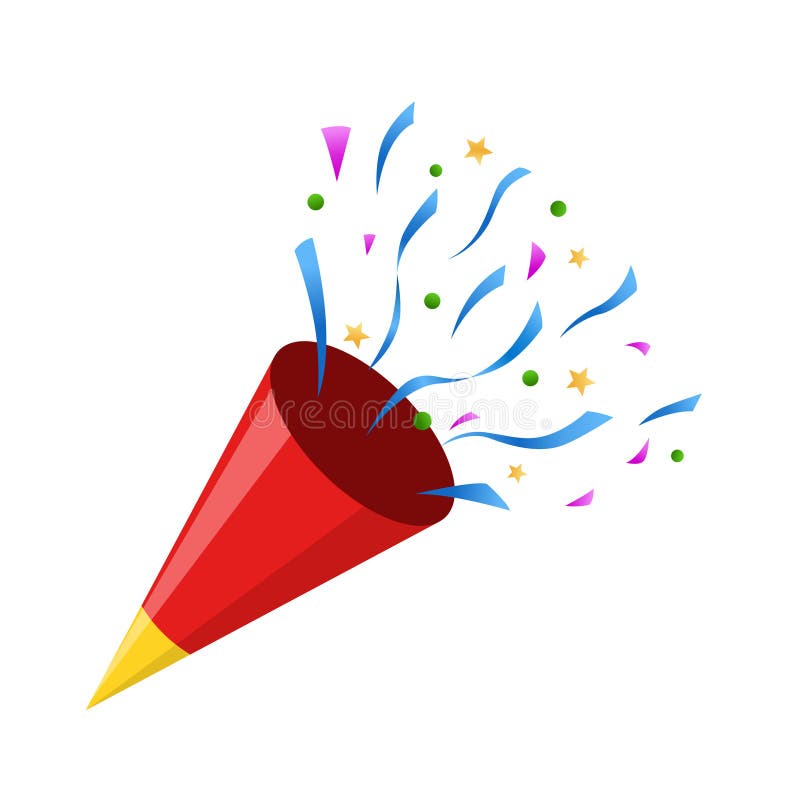 Exploding Party Popper with Ribbons, Confetti and Serpentine. Holiday ...