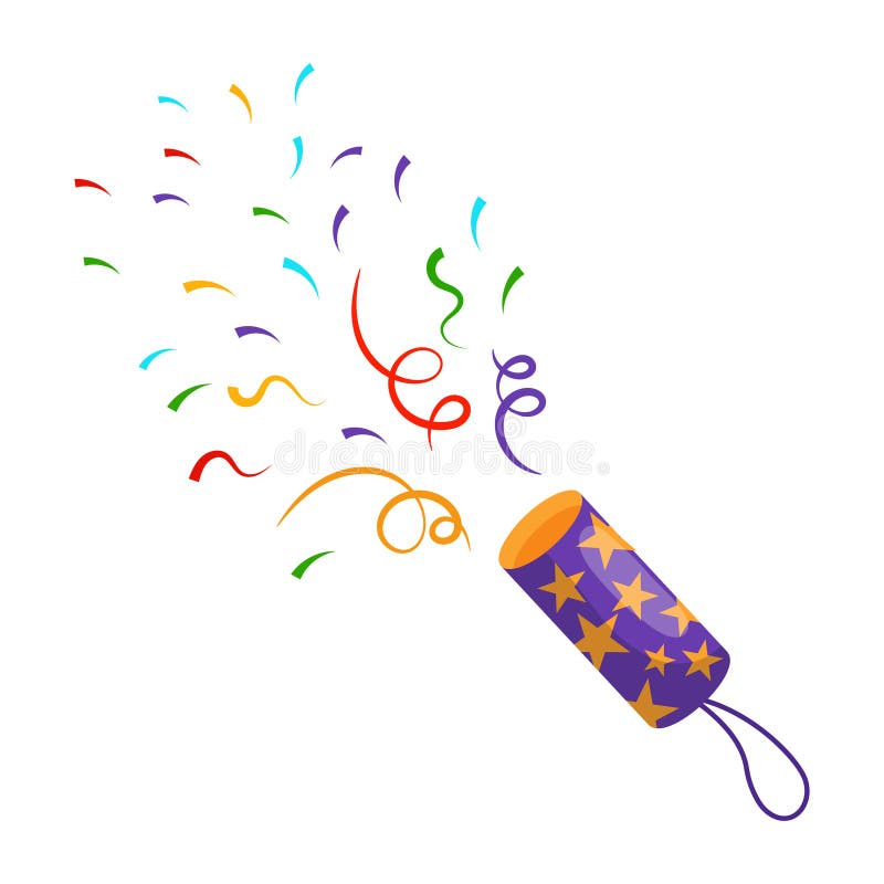 Exploding Party Popper with Ribbons, Confetti and Serpentine. Holiday ...