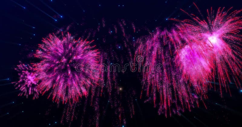 Exploding Pink Fireworks Animation Against Dark Night Sky Stock Video ...