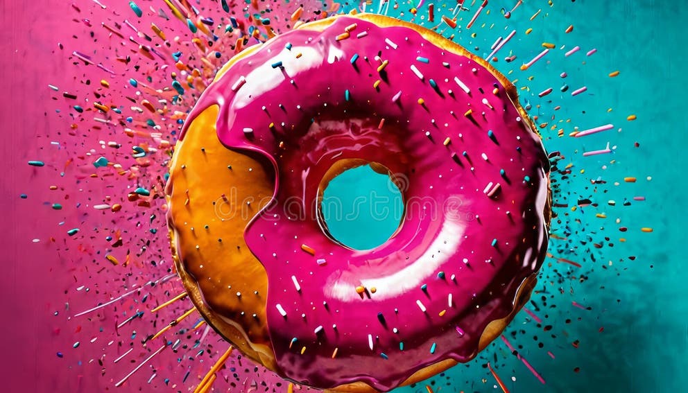 Exploding Pink and Orange Donut with Sprinkles Stock Image - Image of ...