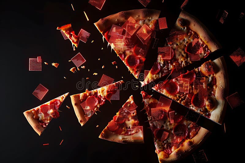 Exploding Pizza Digital Microchip Pepperoni Pizza Slices Stock ...