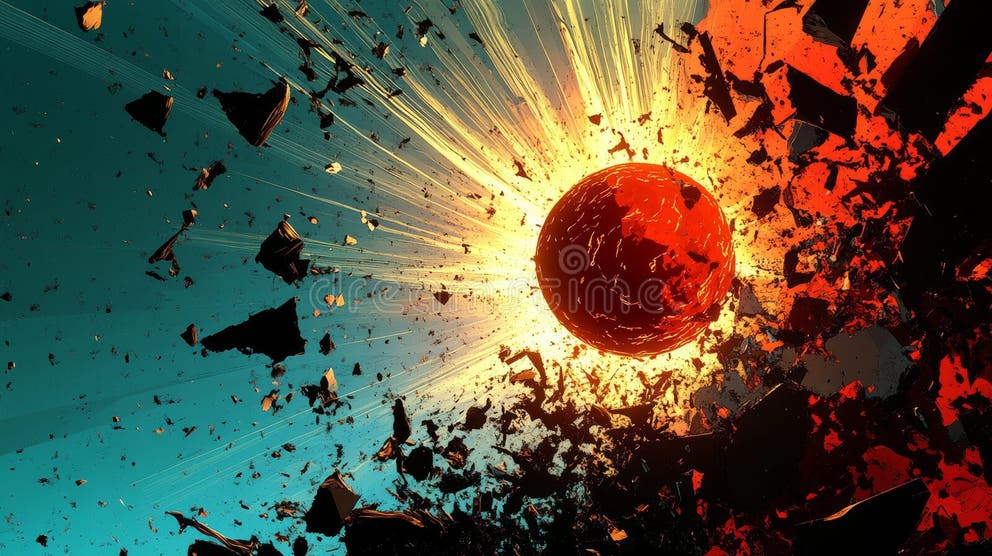 Exploding Planet with Debris Expanding in Space Stock Illustration ...