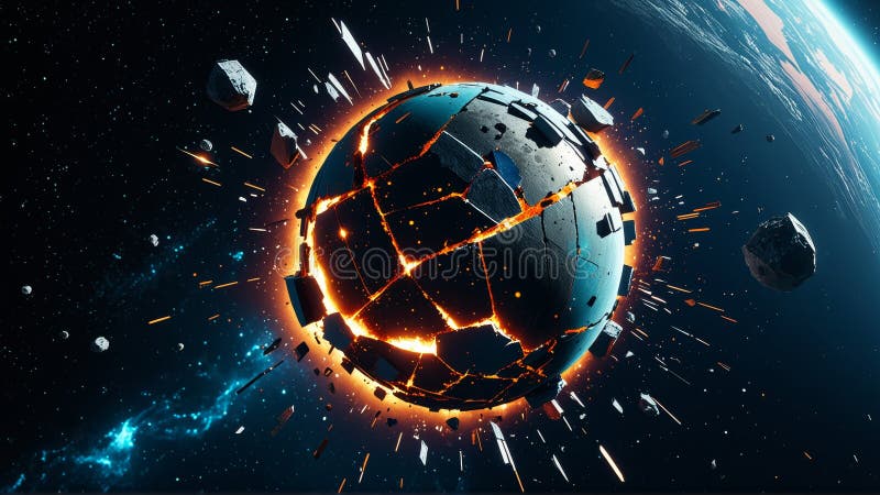 Exploding Planet with Fiery Cracks in Deep Space Stock Image - Image of ...