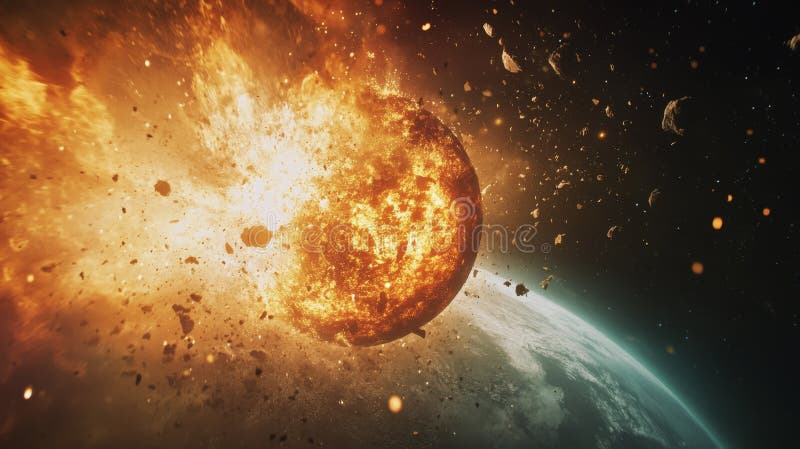 Exploding Planet with Fiery Ejection in Space Stock Photo - Image of ...