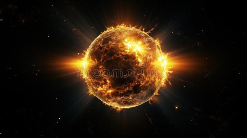 Exploding Planet with Orange Rays from Inside on a Black Background ...
