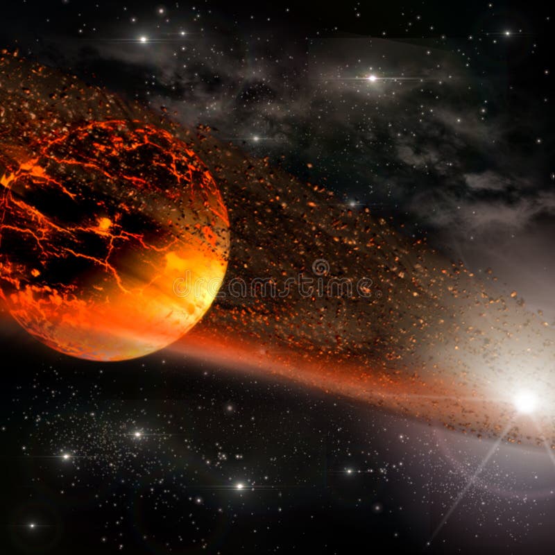 Exploding Planet with a Saturn Meteorite Field Stock Illustration ...