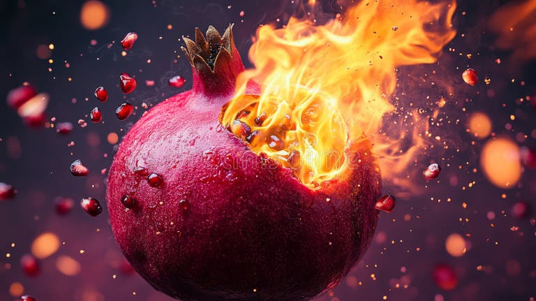 Exploding Pomegranate with Fiery Core, Dynamic and Vibrant Colors ...