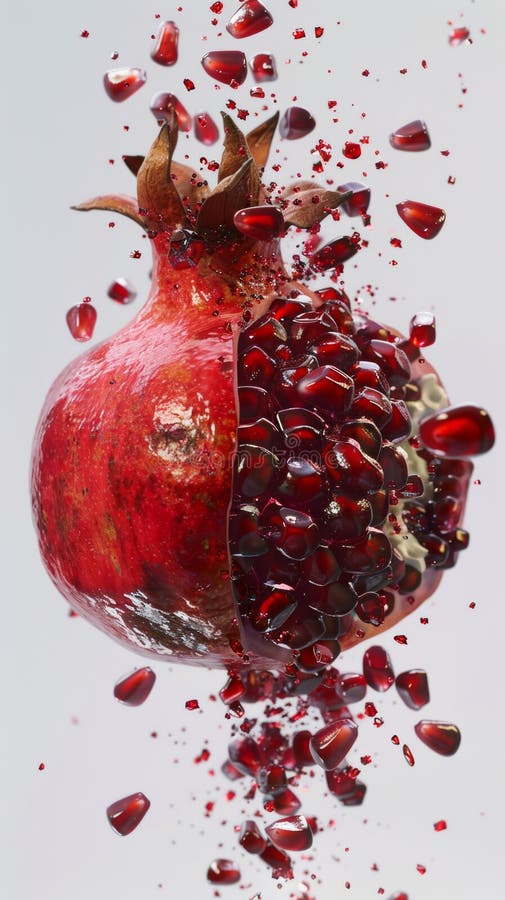 Exploding Pomegranate with Seeds Suspended in the Air Stock ...