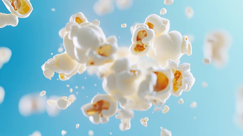 Exploding Popcorn Against Vibrant Blue Background Showcasing Dynamic ...