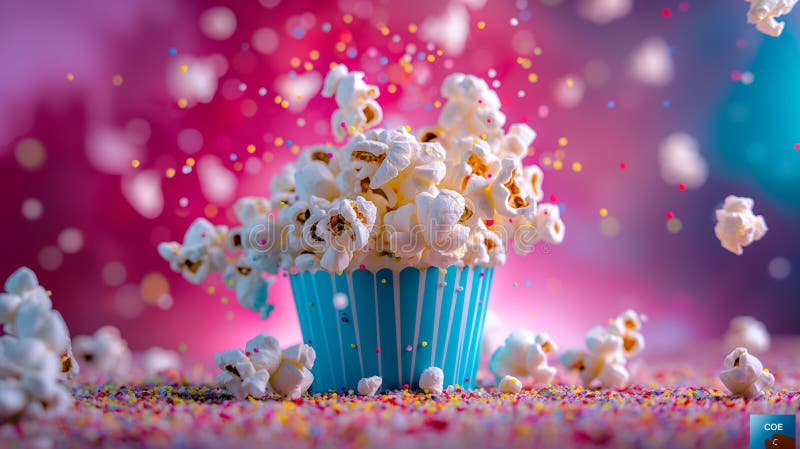 Exploding Popcorn in Blue Striped Box Stock Photo - Image of event ...