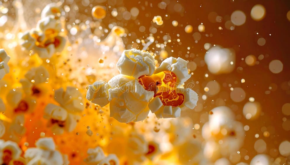 Exploding Popcorn, Close-up, with Golden Buttery Highlights and Dynamic ...