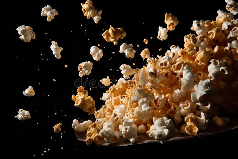 Exploding Popcorn Kernels Captured Mid Air Against a Dark Background ...