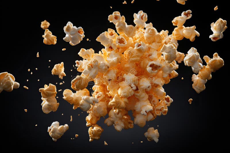 Exploding Popcorn Kernels in Mid Air on a Dark Background Stock Photo ...