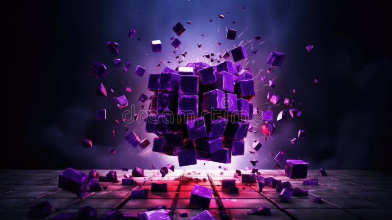 Exploding Purple Cube Structure Stock Illustration - Illustration of ...