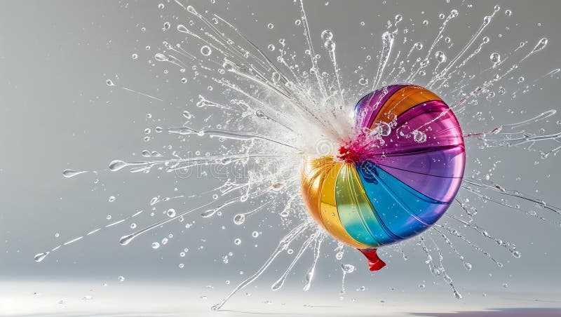 Exploding Rainbow Balloon in Water: a Burst of Color and Motion Stock ...