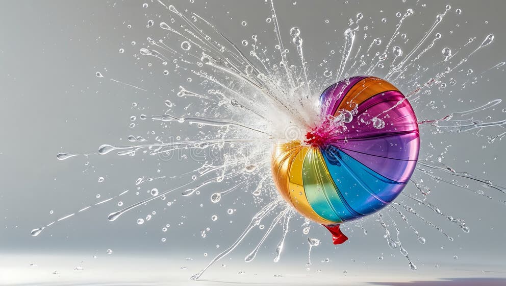 Exploding Rainbow Balloon in Water: a Burst of Color and Motion Stock ...