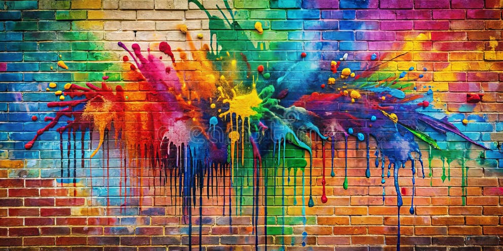 Exploding Rainbow Brick Wall Paint Splatter Stock Illustration ...