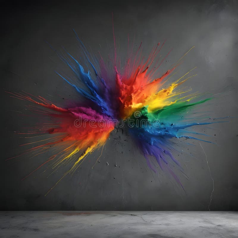 Exploding Rainbow Color Powder Burst on Dark Wall - Abstract Vibrant ...