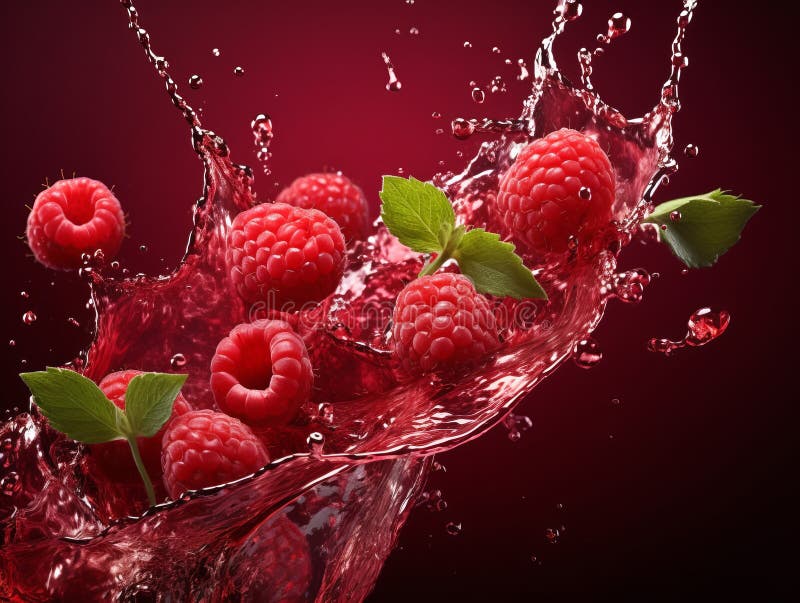 Exploding Raspberries: a Surreal Juice Splash Art in Vivid Detail Stock ...