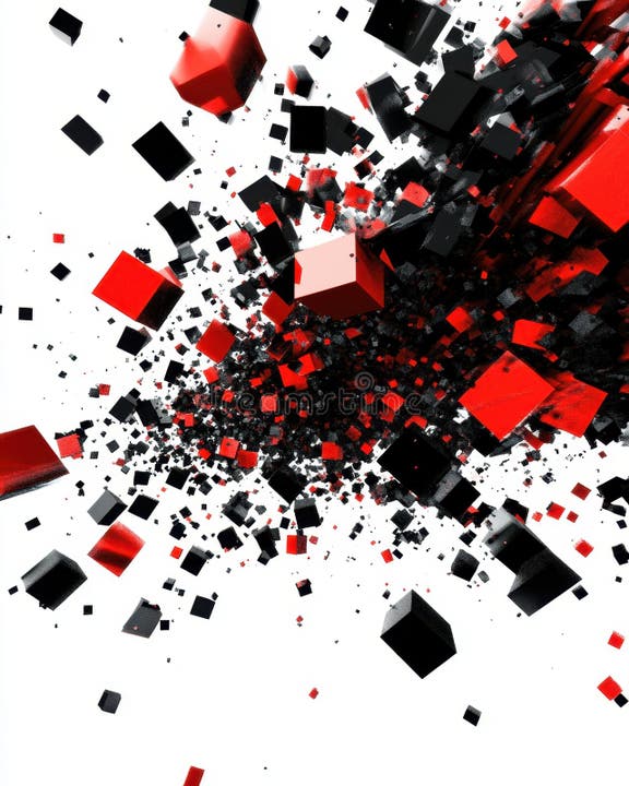 Exploding Red and Black Cubes Abstract Art Stock Illustration ...