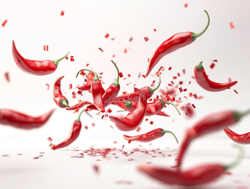 Exploding Red Chili Peppers Stock Photo - Image of organic, suspended ...