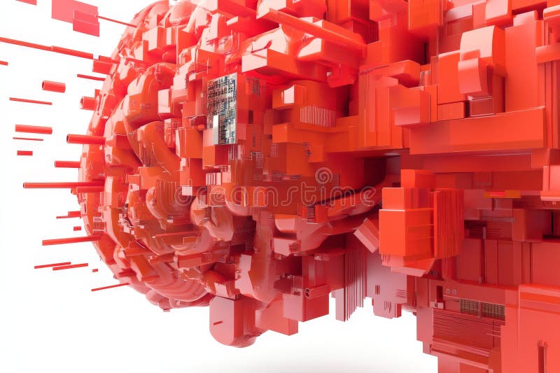 Exploding Red 3D Neural Brain Dynamic Pixelated Patterns Fragmented ...