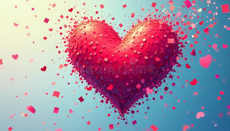Exploding Red Heart 3D Render Light Blue Background Soft Lighting ...