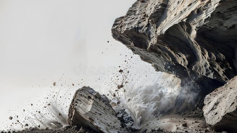 Exploding Rock with Debris Flying in a Dramatic Scene Stock ...