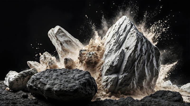 Exploding Rock with Debris Flying in a Dramatic Scene Stock ...
