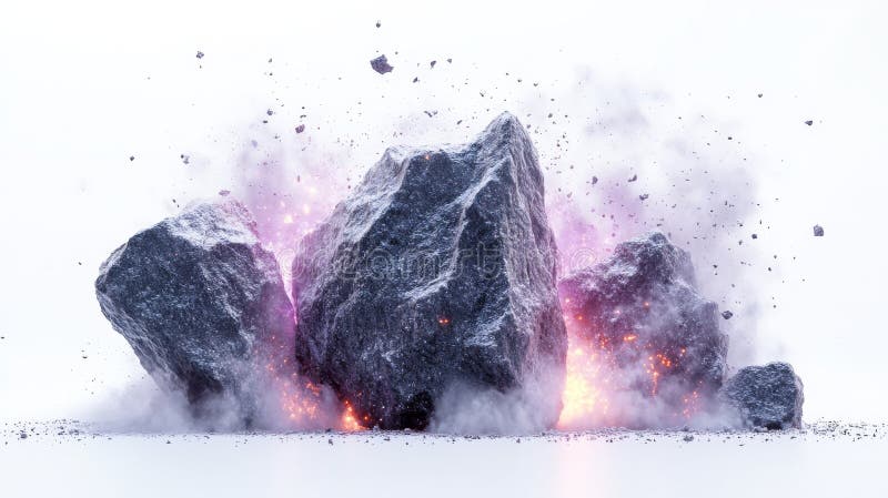 Exploding Rocks with Bright Sparks and Smoke in a Dynamic Scene ...