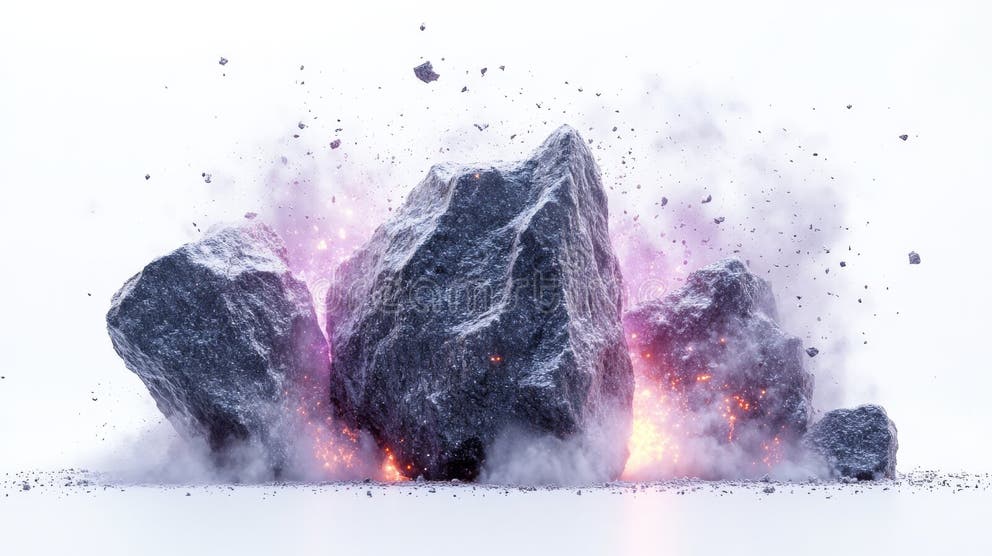 Exploding Rocks with Bright Sparks and Smoke in a Dynamic Scene ...