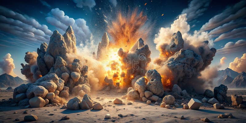 Exploding Rocks Creating a Dramatic Scene Generative AI Stock ...