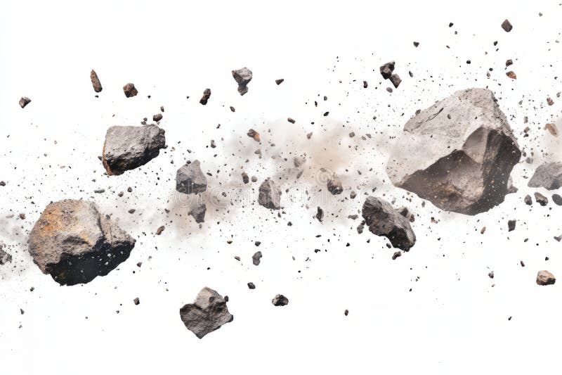 Exploding Rocks and Debris Against a White Background Stock ...