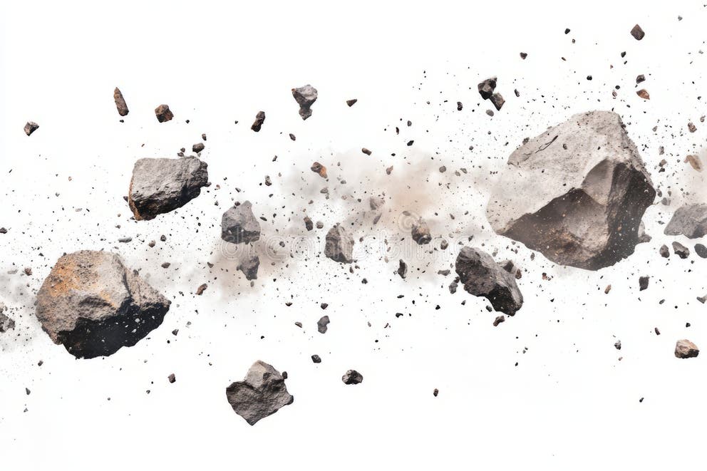Exploding Rocks and Debris Against a White Background Stock ...