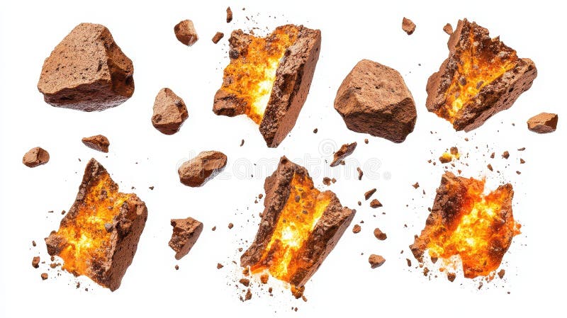 Exploding Rocks Dynamic Display of Fracture and Inner Light Isolated on ...