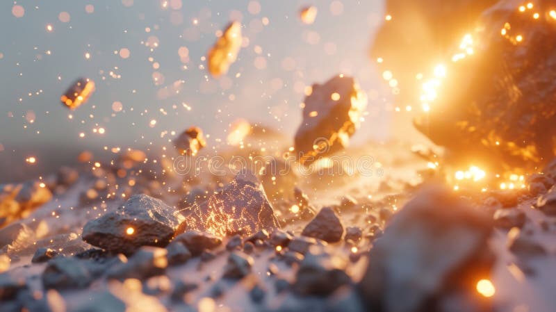 Exploding Rocks with Glowing Sparks in Dynamic Motion Stock Image ...