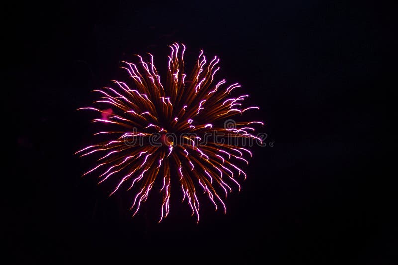 Exploding Round Red Firework in Black Night Sky with Copy Space Stock ...