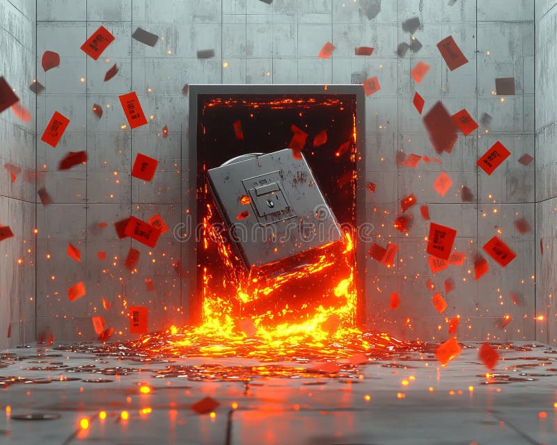 Exploding Safe with Glowing Debris Stock Illustration - Illustration of ...