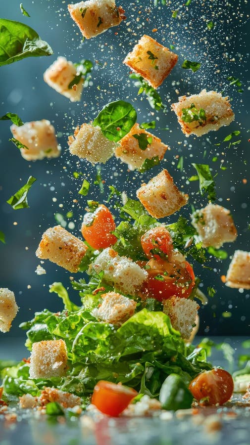 Exploding Salad with Vibrant Greens and Cherry Tomatoes Stock Image ...