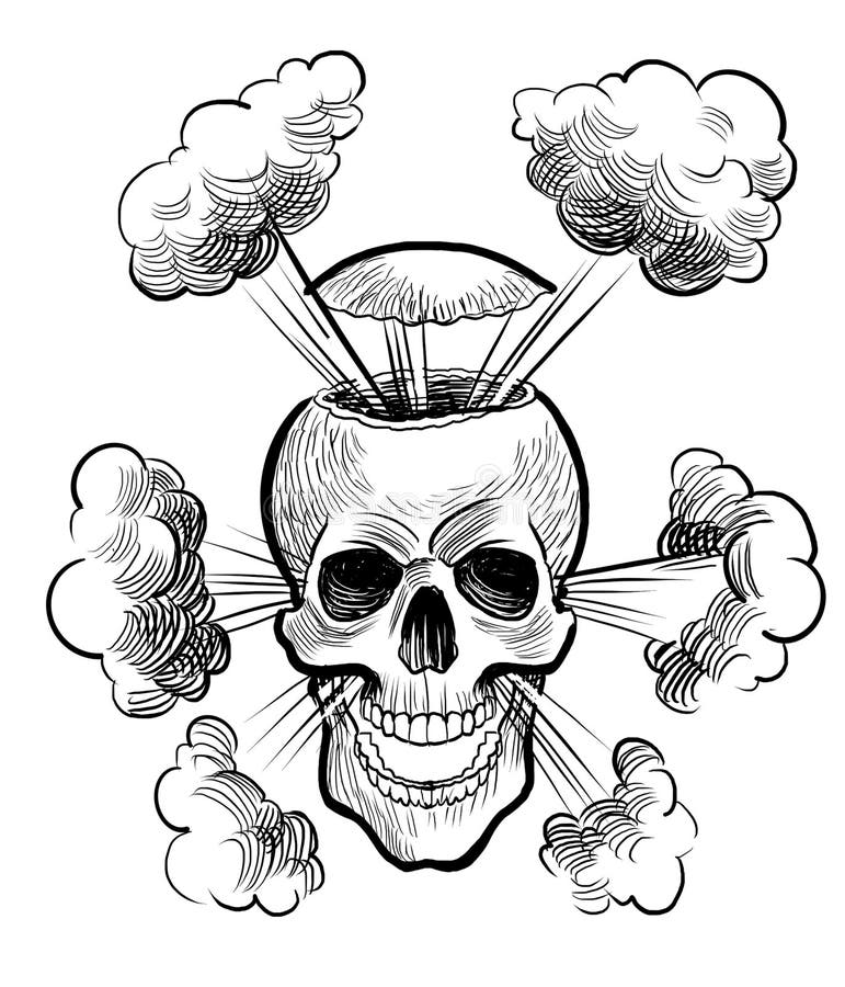 Exploding skull stock illustration. Illustration of atom - 308104700