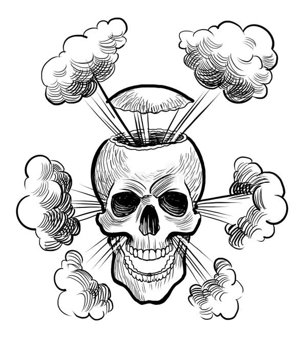 Exploding skull stock illustration. Illustration of atom - 308104700