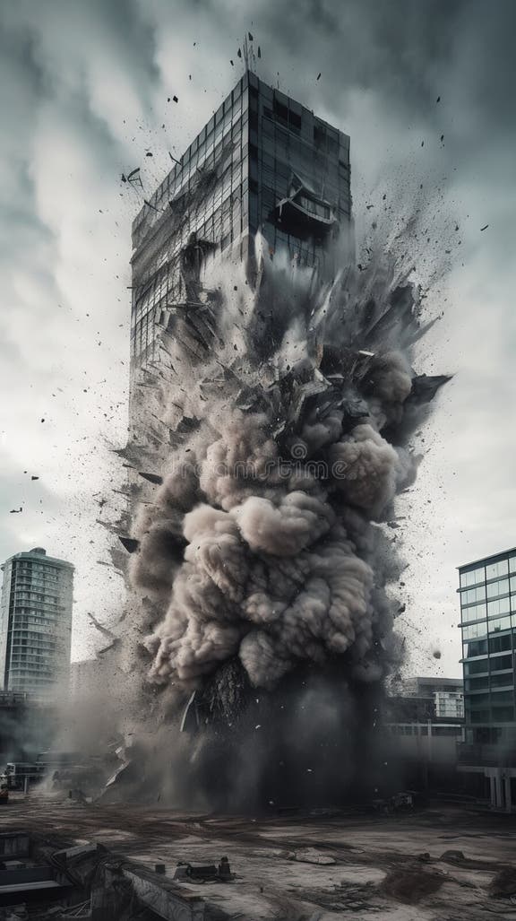 Exploding Skyscraper Sends Apartment Building into Chaos Stock ...
