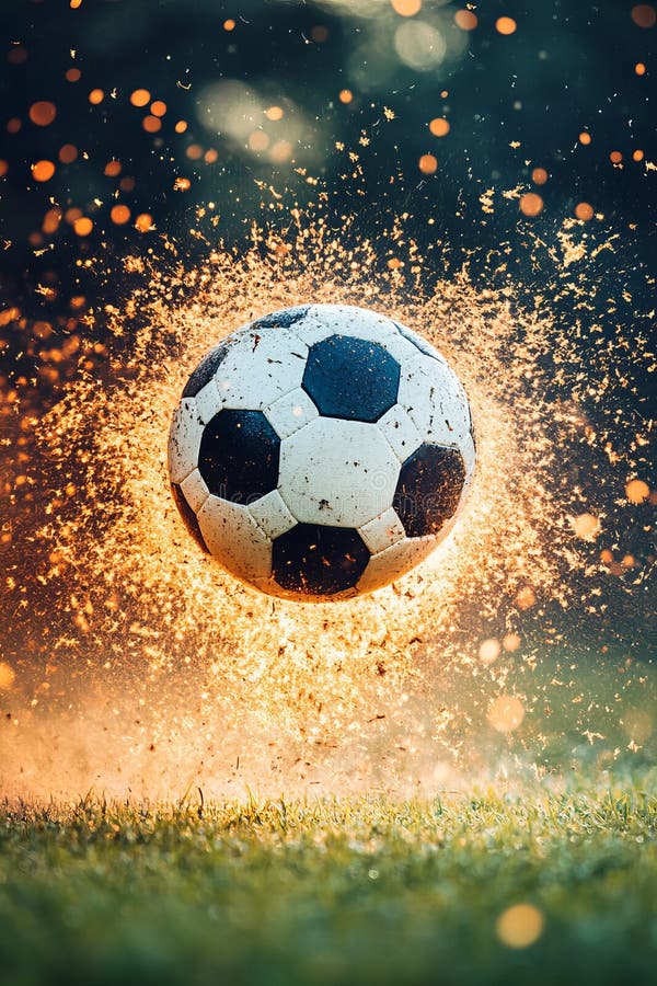 Exploding Soccer Ball Creating Dynamic Action in Motion on a Grass ...
