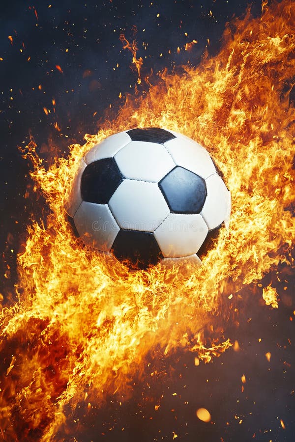 Exploding Soccer Ball Surrounded by Flames Creating Dynamic Visual ...