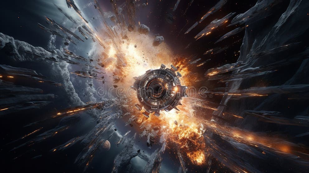 Exploding Space Station in Deep Space Stock Illustration - Illustration ...