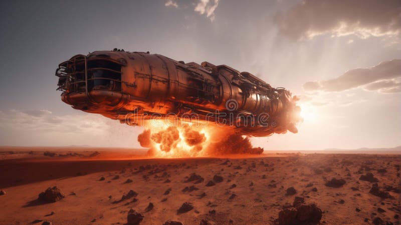 Exploding Spaceship and Ground Vehicle on Mars. Extremely Detailed and ...